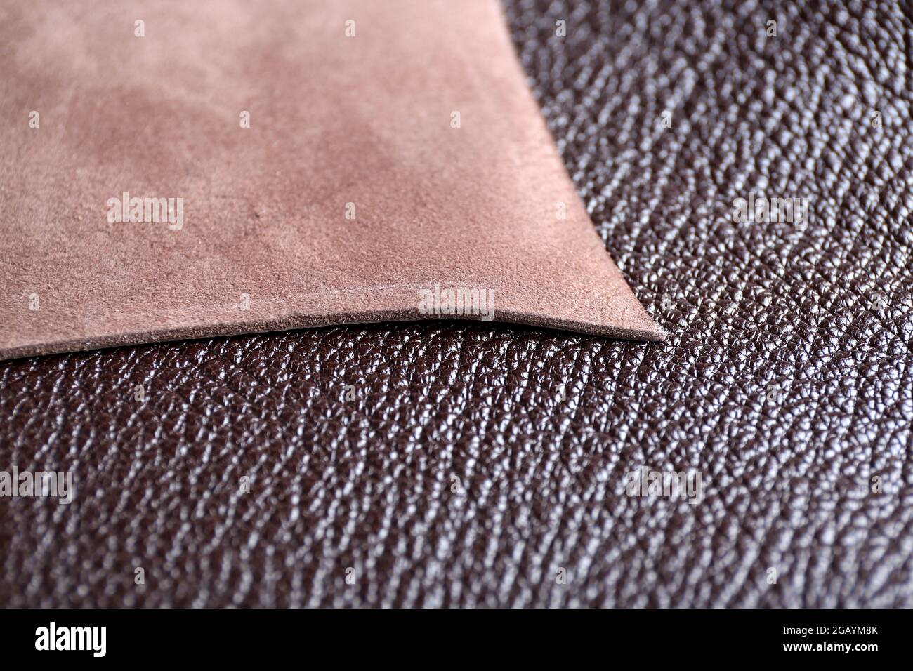 Brown leather front and wrong side texture background Stock Photo - Alamy