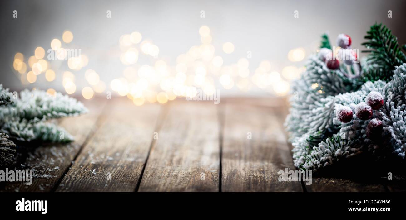 Banner of Christmas decorations with fir tree branches and christmas ...