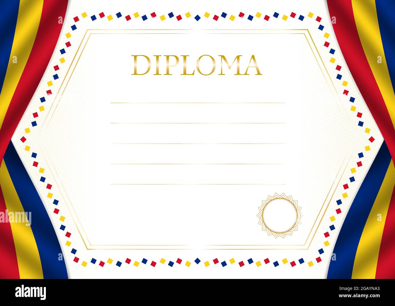 Horizontal frame and border with Romania flag, template elements for ...