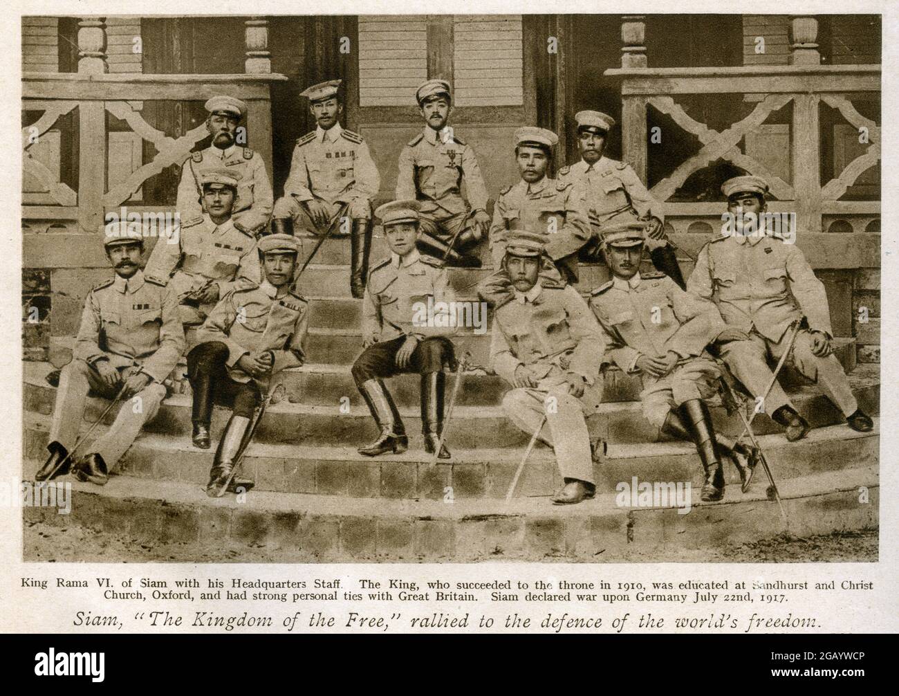 King Rama VI of Siam with his Headquarters Staft , Siam declared war ...