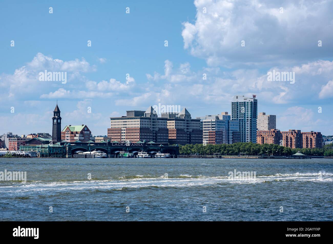 Hoboken, NJ - USA - July 30, 2021: Wide angle horizontal view of the ...