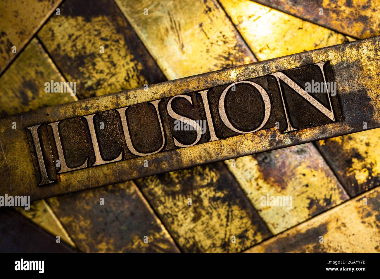 Illusion text on vintage textured silver grunge copper and gold ...
