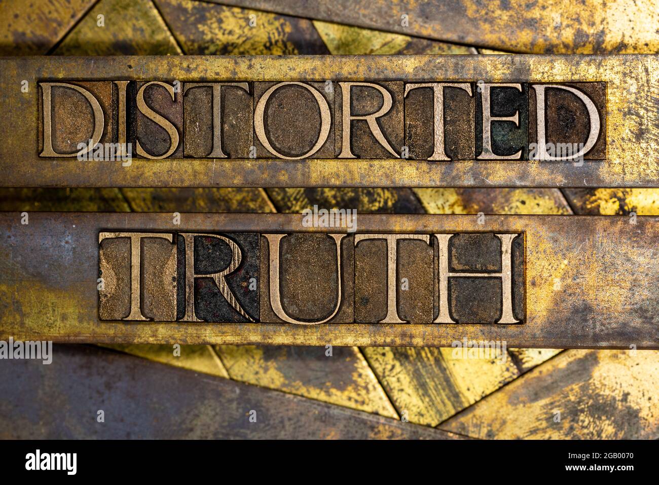 Distorted Truth text on vintage textured grunge copper and gold ...