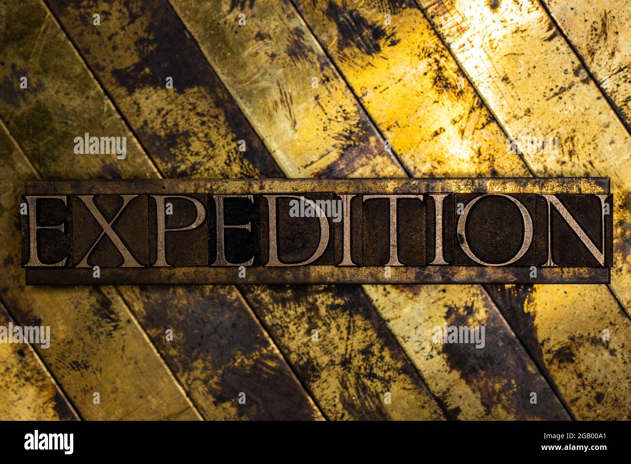 Expedition text on vintage textured copper and gold background Stock ...