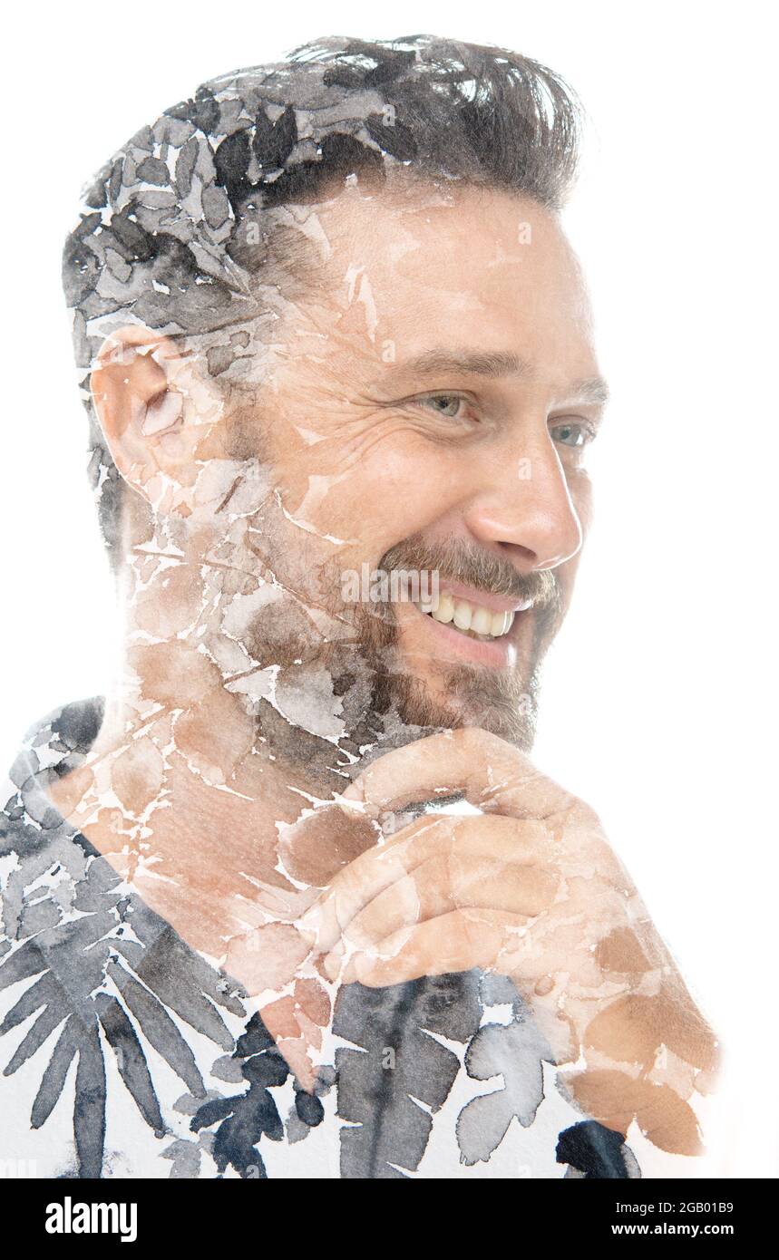 A transparent double exposure portrait of a man Stock Photo - Alamy