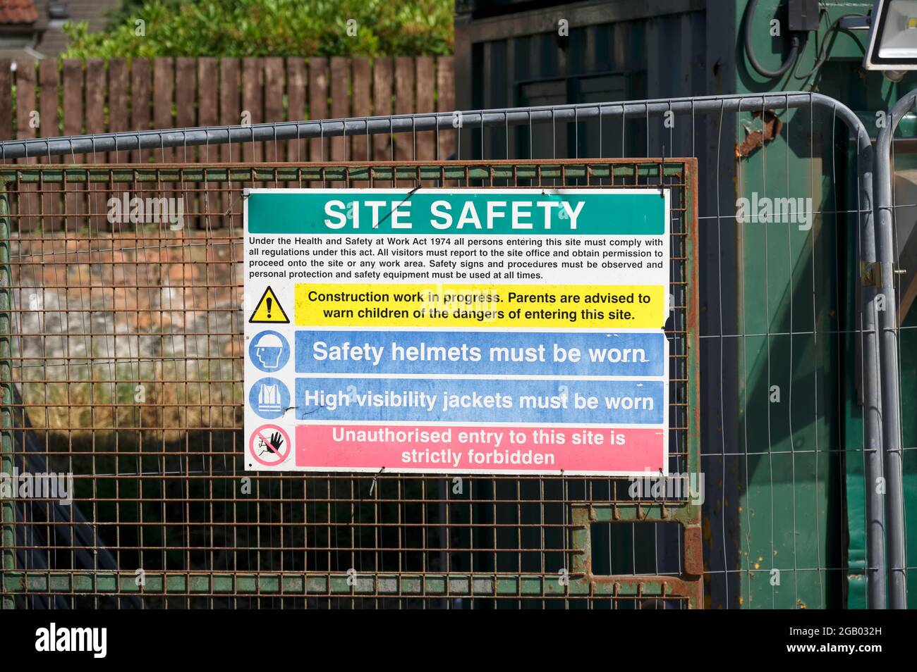 Construction site health and safety message rules sign board signage on ...