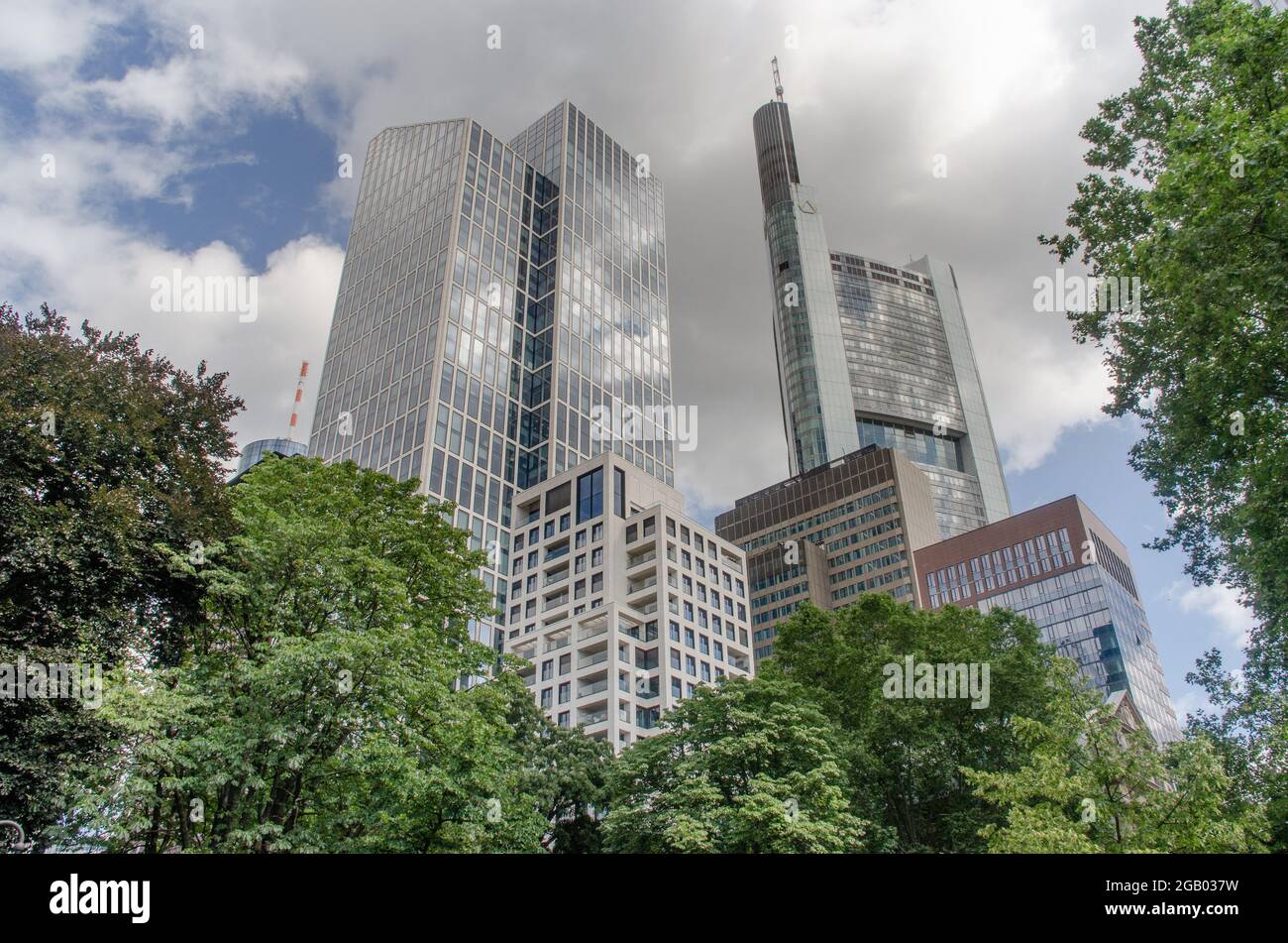 Frankfurt July 2021: High-rise buildings in Frankfurt's banking Stock ...