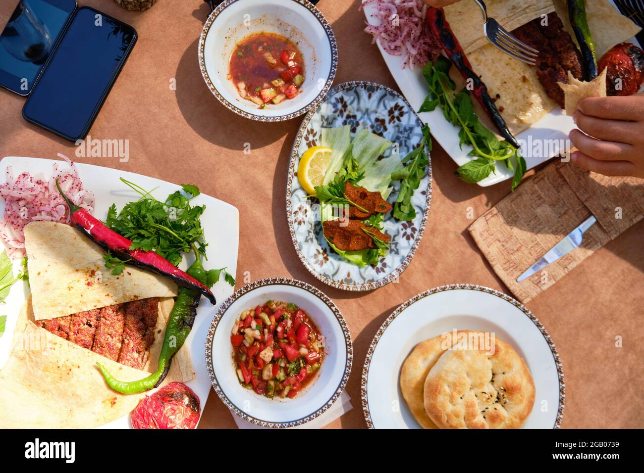 Traditional turkish dinner top down view Stock Photo - Alamy