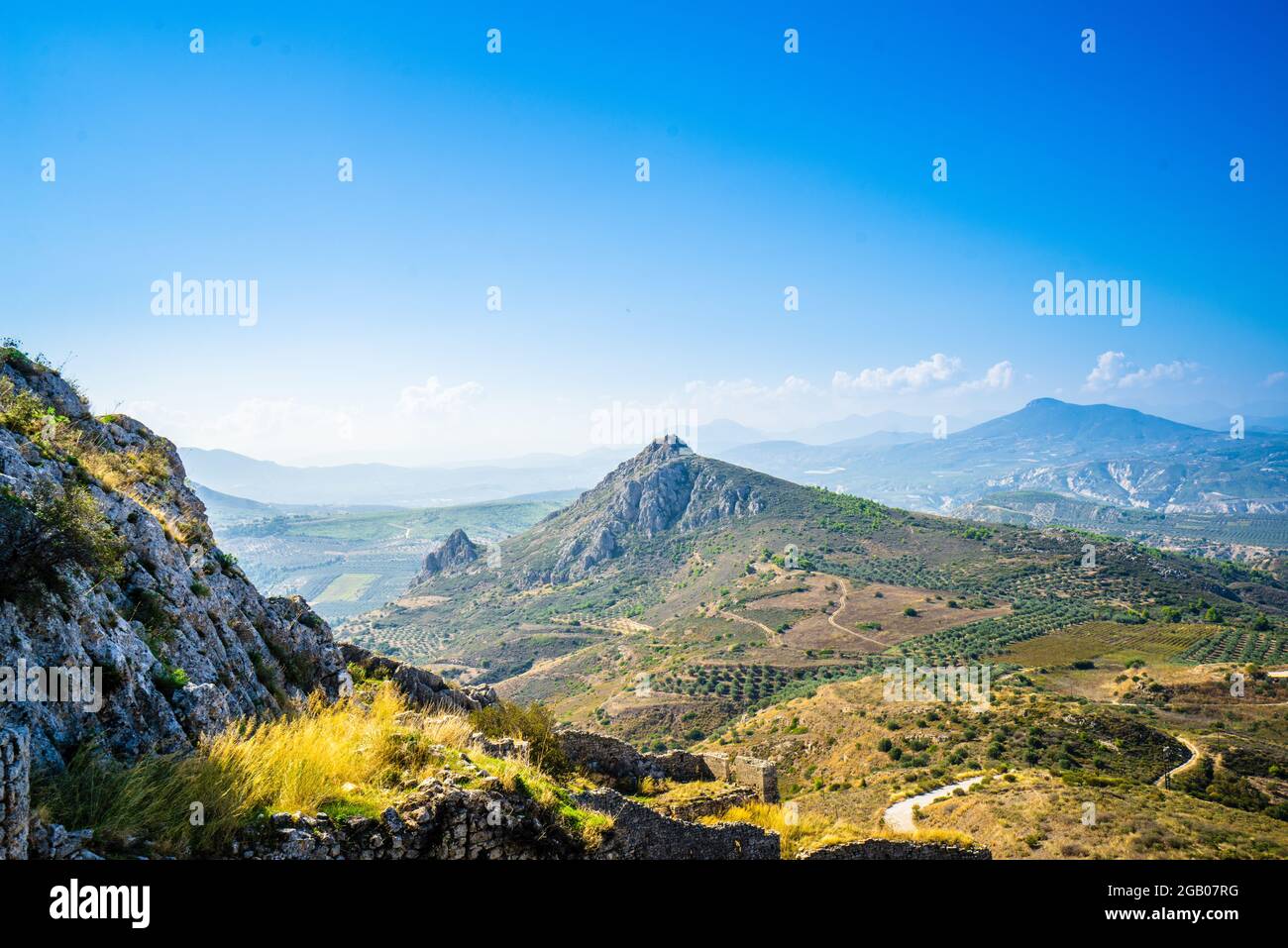 Castle of Acrocorinth above archaeological site of ancient Corinth ...