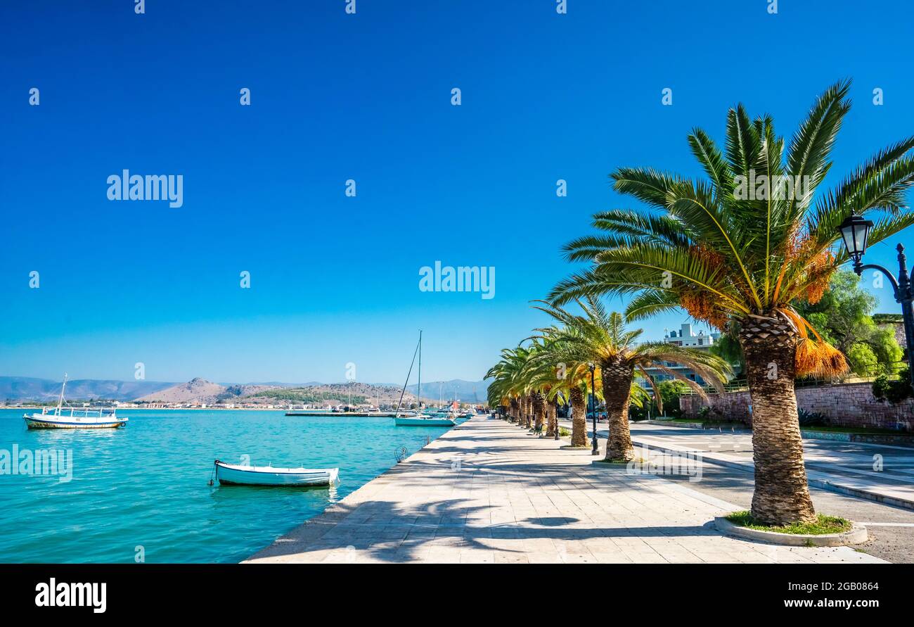 Beautiful Promenade in Morning Sunshine on the Waterfront of Nafplio ...