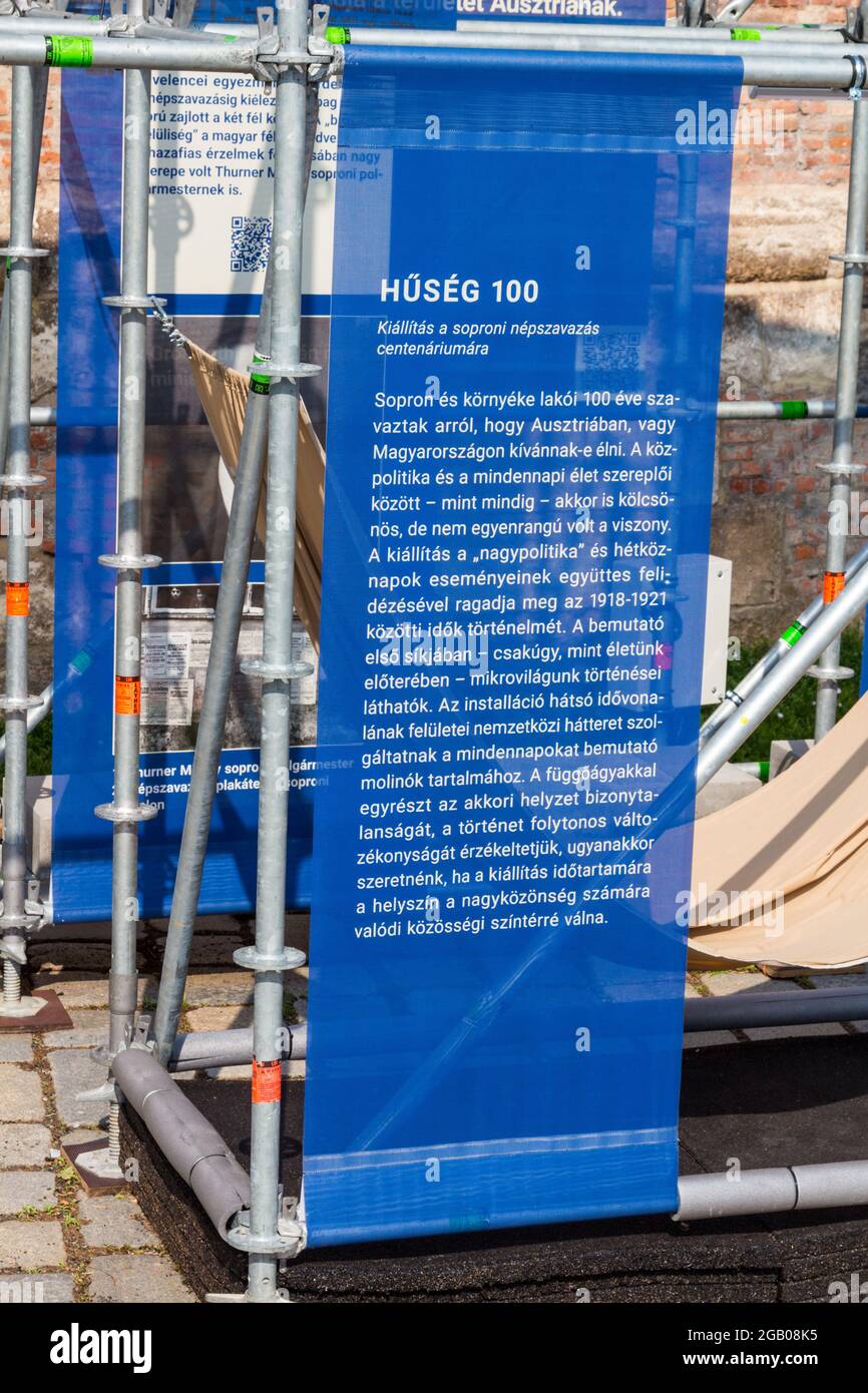 History of Sopron plebiscite in 1921 printed on large posters in street ...
