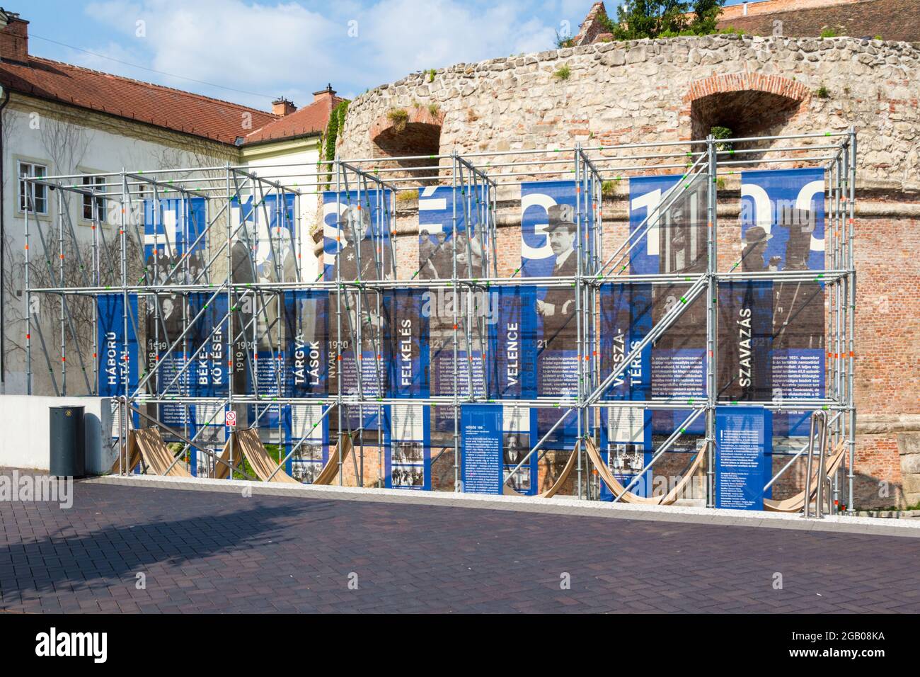 History of Sopron plebiscite in 1921 printed on large posters in street ...