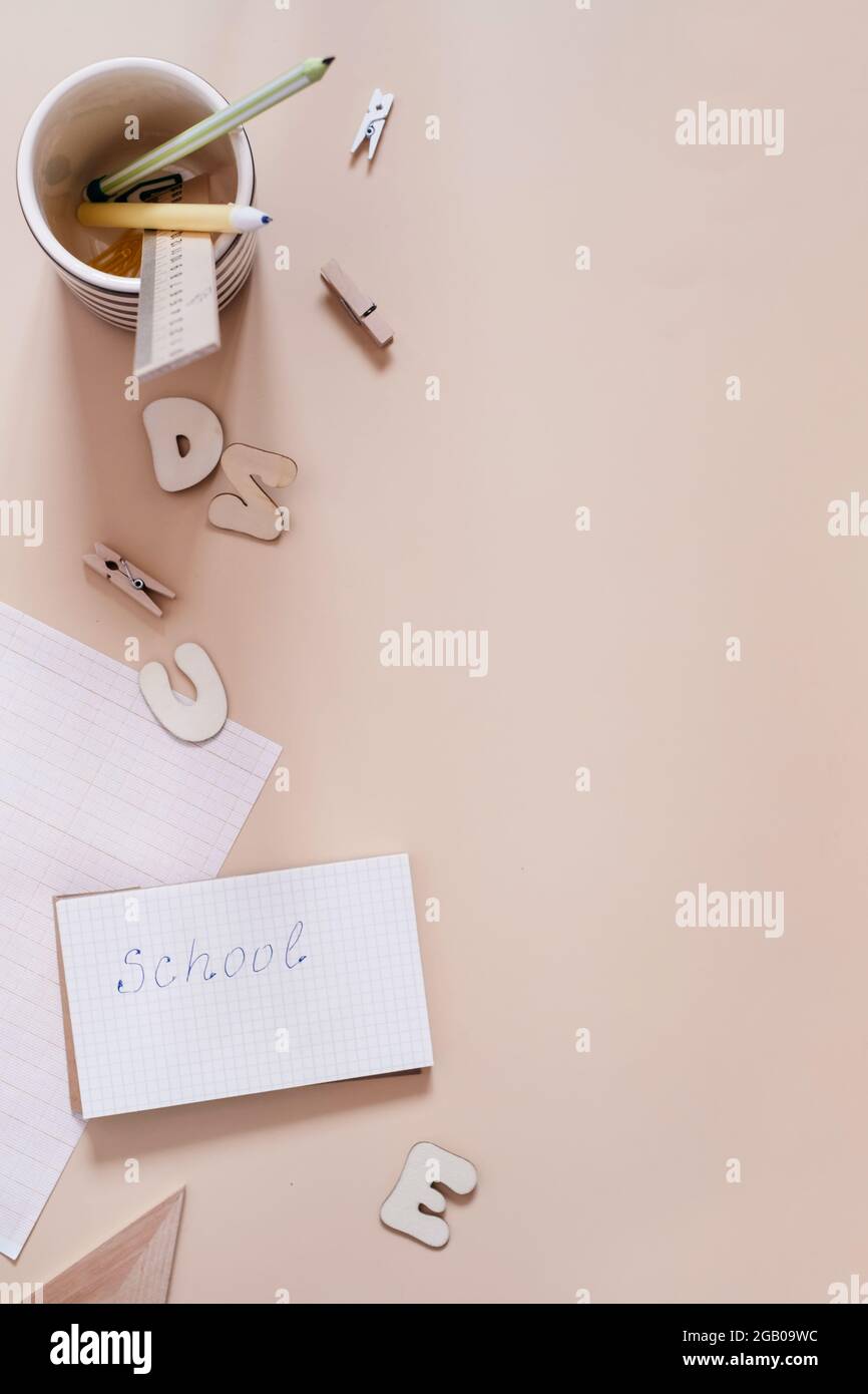 Creative workplace top view. Education, learning, study stationary on ...