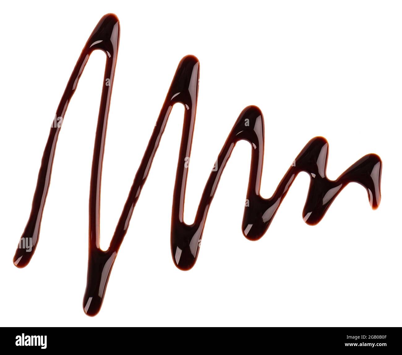 Chocolate syrup drizzle isolated on white background. Splashes of sweet ...