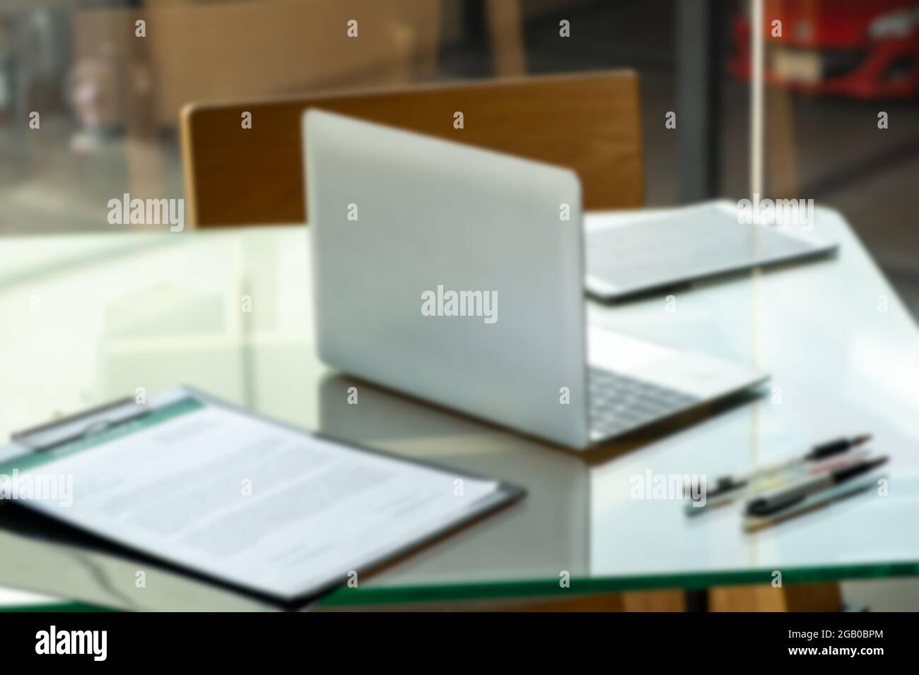 The blurred background of green modern office interior for good ...