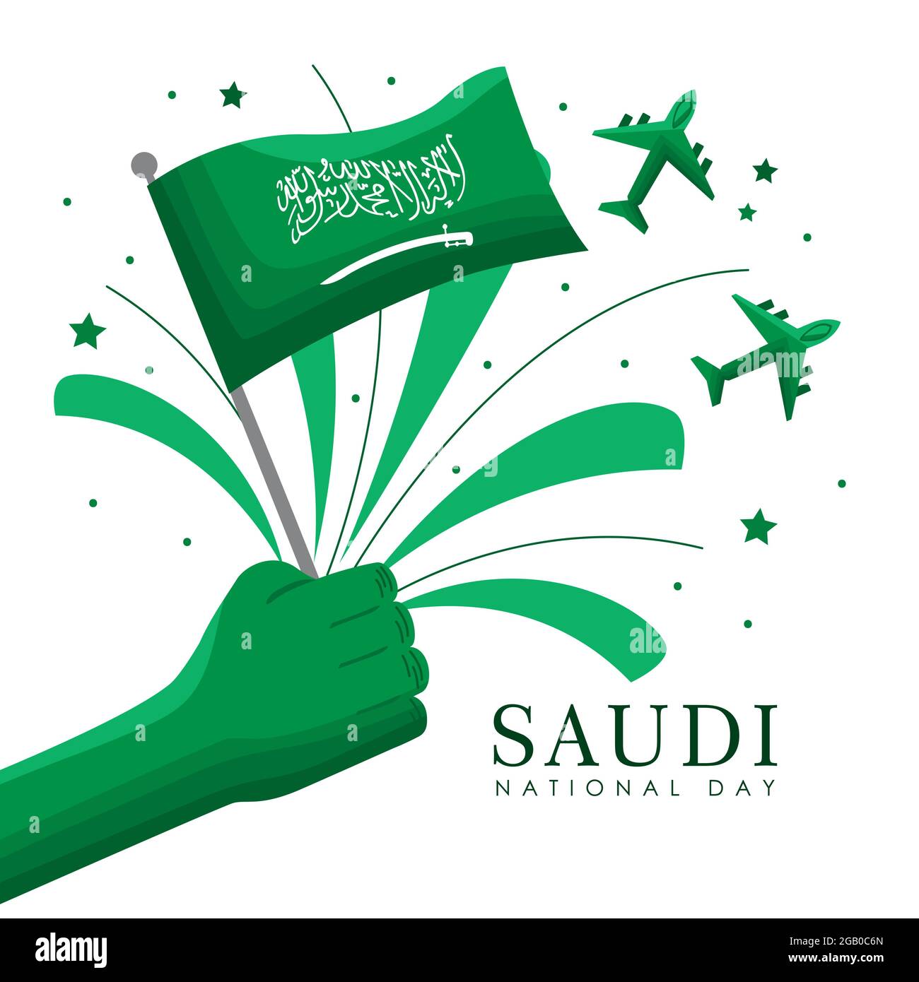 saudi national day postcard with hand waving flag Stock Vector Image ...
