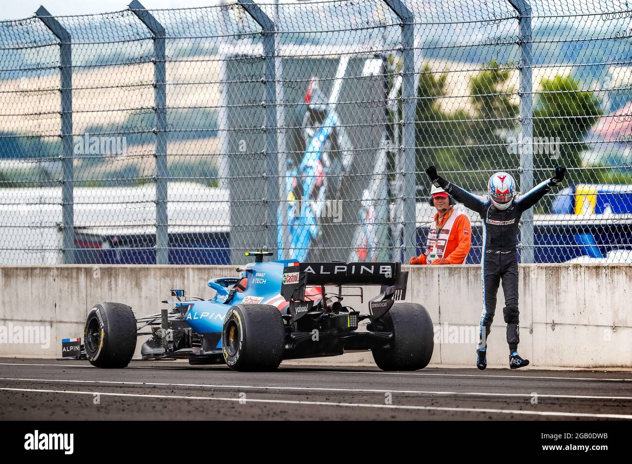 Budapest, Hungary. 01st Aug, 2021. OCON Esteban (fra), Alpine F1 A521, portrait celebrating his ...