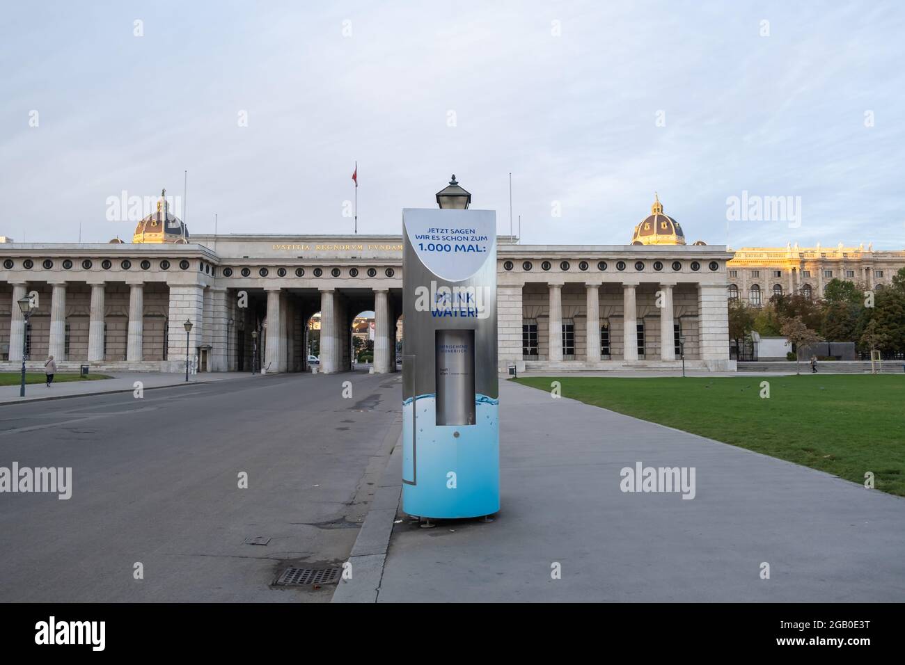 Vienna, Austria - October 10, 2019: View of free refill water drinking ...