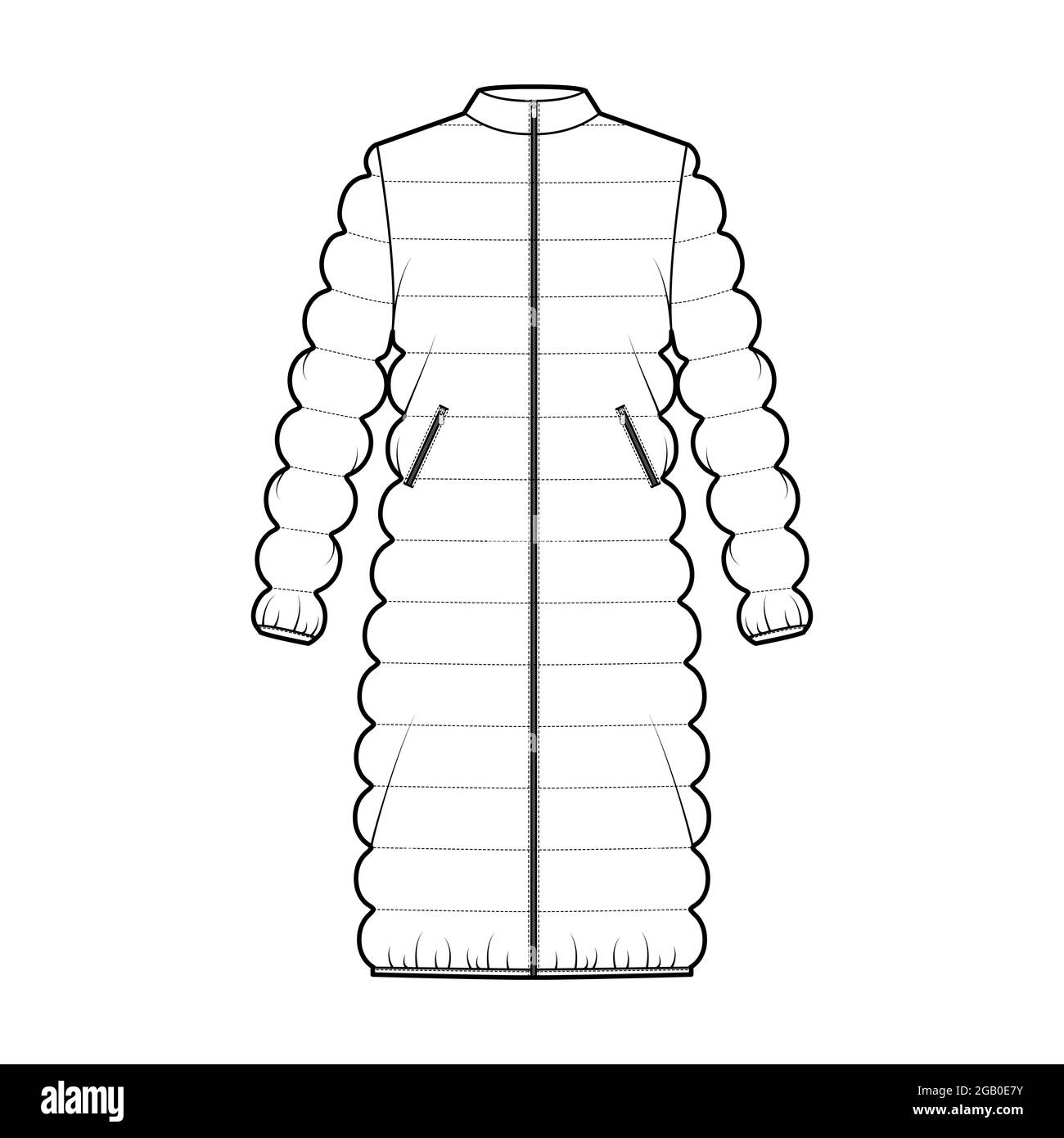 Coat quilted shell down jacket puffer technical fashion illustration ...