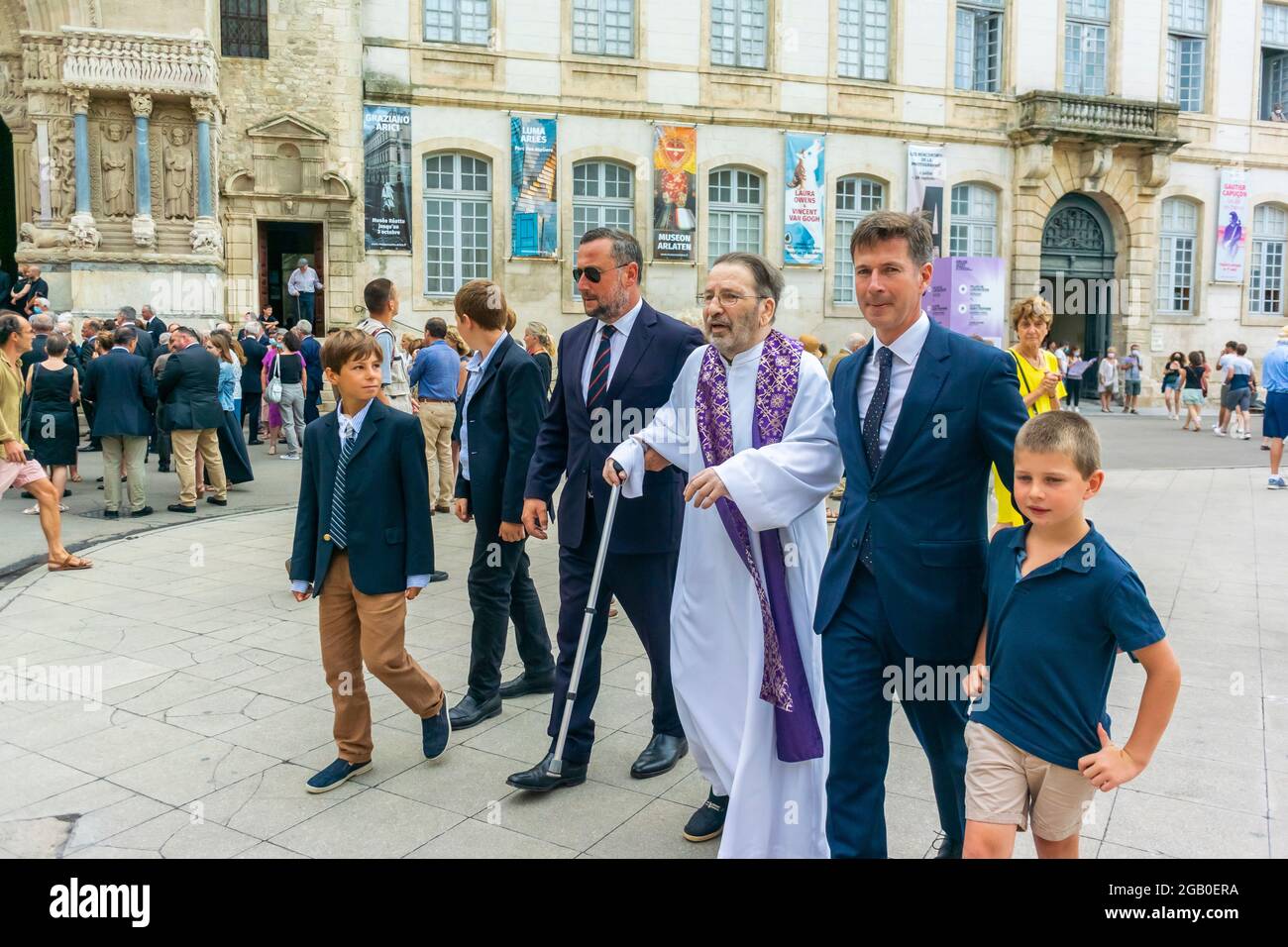 Arles, France, Catholic Priest Walking with French Family on Street, at ...