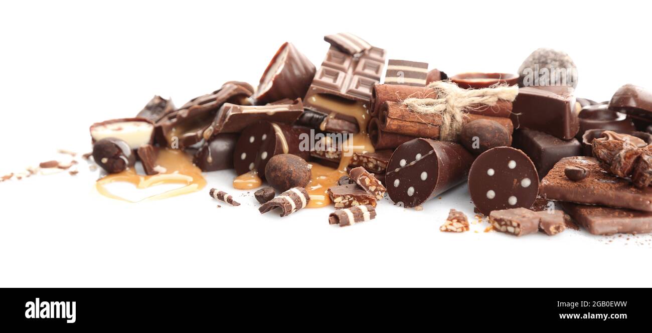 Assorted chocolate candies, isolated on white Stock Photo - Alamy