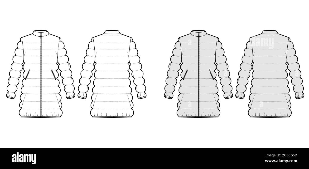 Down Puffer Coat Jacket Technical Fashion Illustration With Long