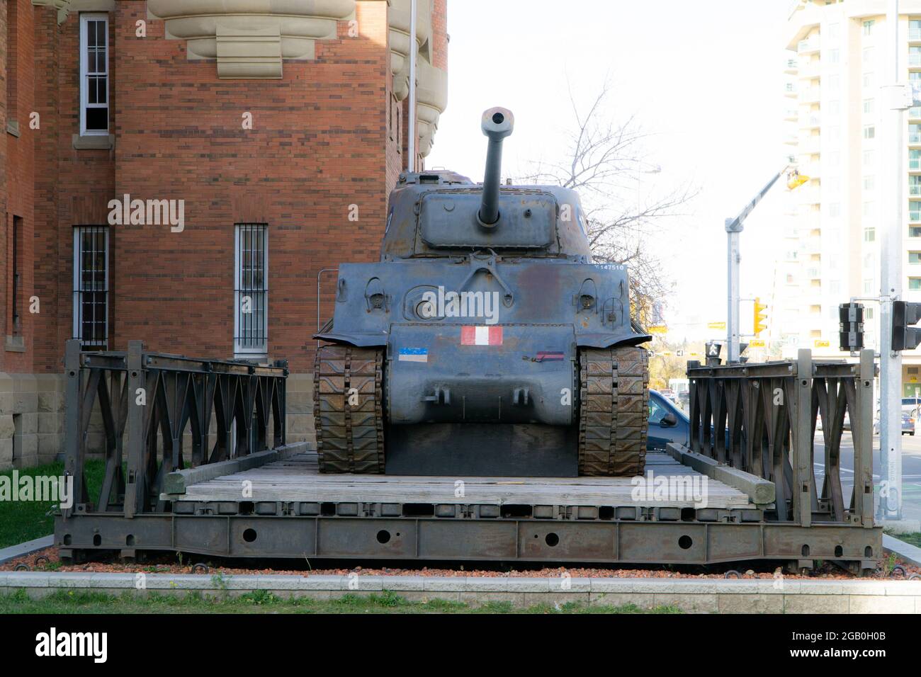 August 10 2015 - Calgary Alberta Canada - WWII Sherman Tank in front of ...