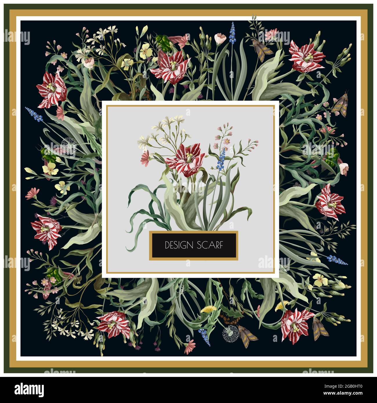 Design scarf with wild flowers and insects. Trendy vector print Stock ...