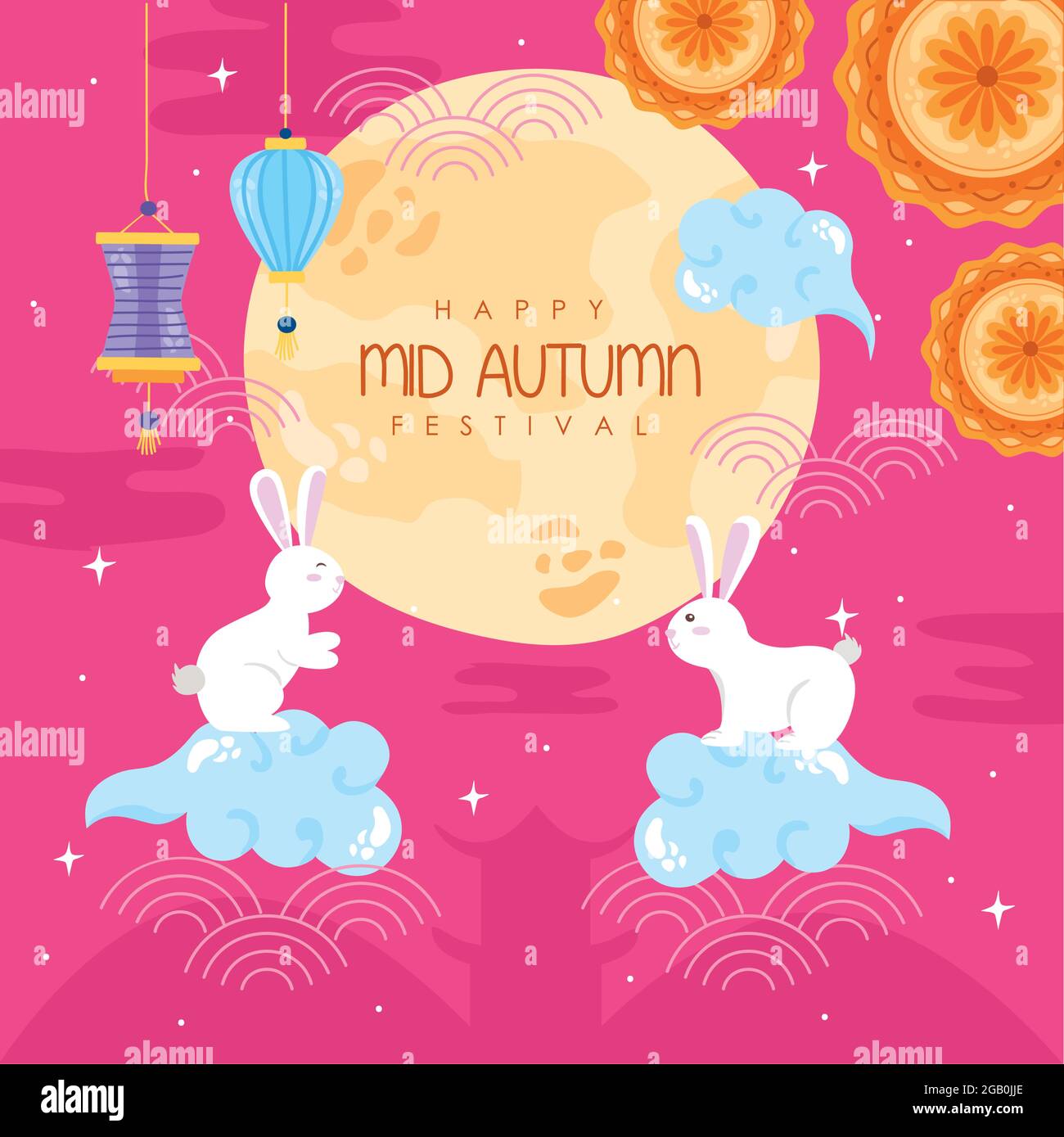 mid autumn festival rabbits and fullmoon Stock Vector Image & Art - Alamy