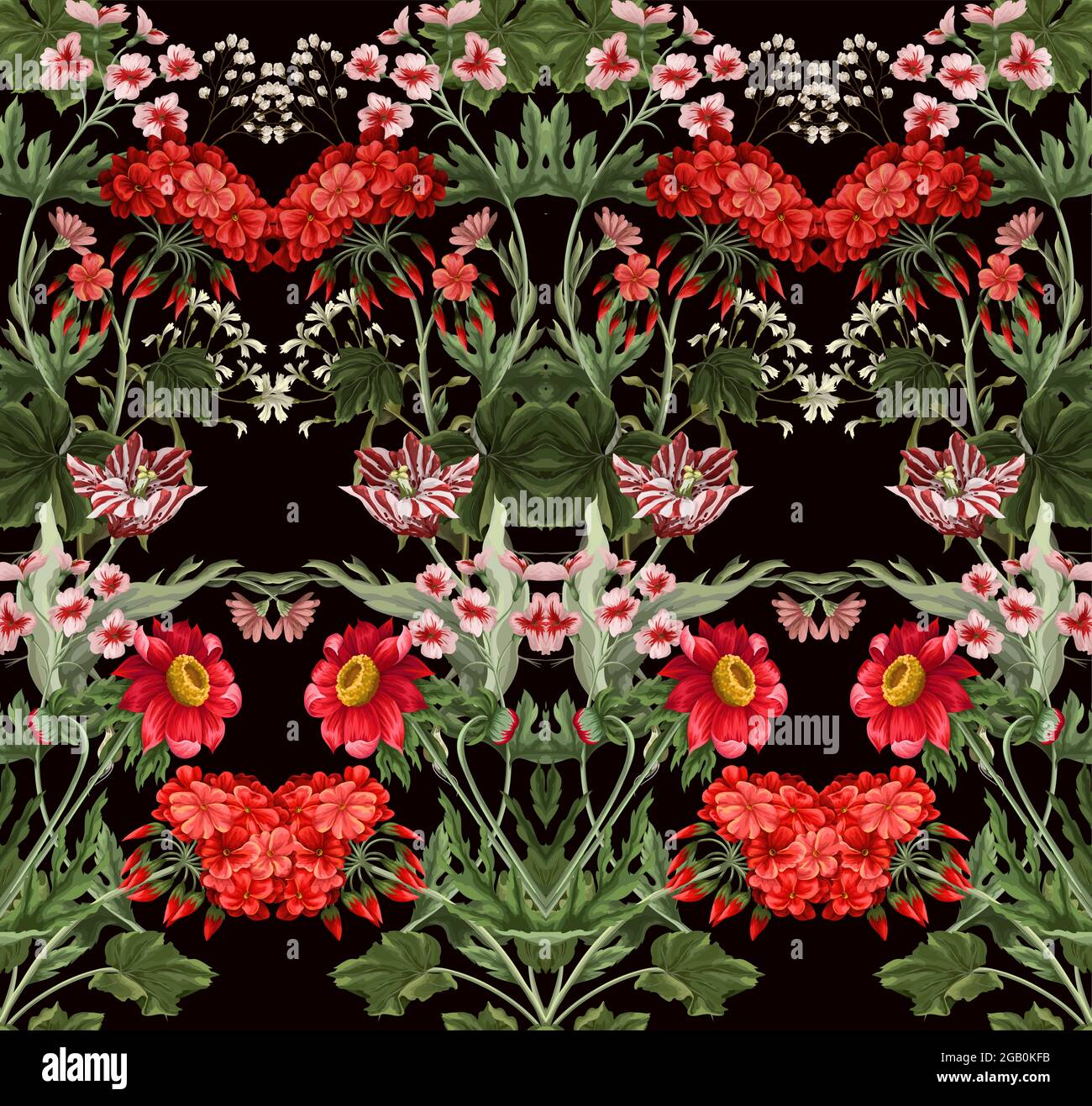 Seamless pattern with geraniums and wild flowers. Trendy floral vector ...