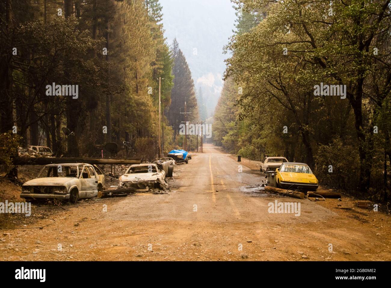 United States. 31st July, 2021. Aftermath of the Dixie fire after it ...