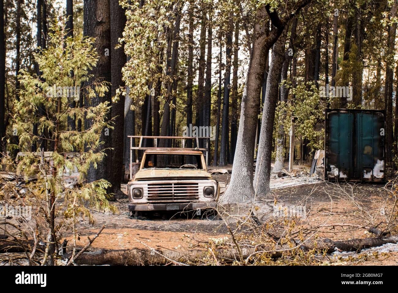 United States. 31st July, 2021. Aftermath of the Dixie fire after it ...