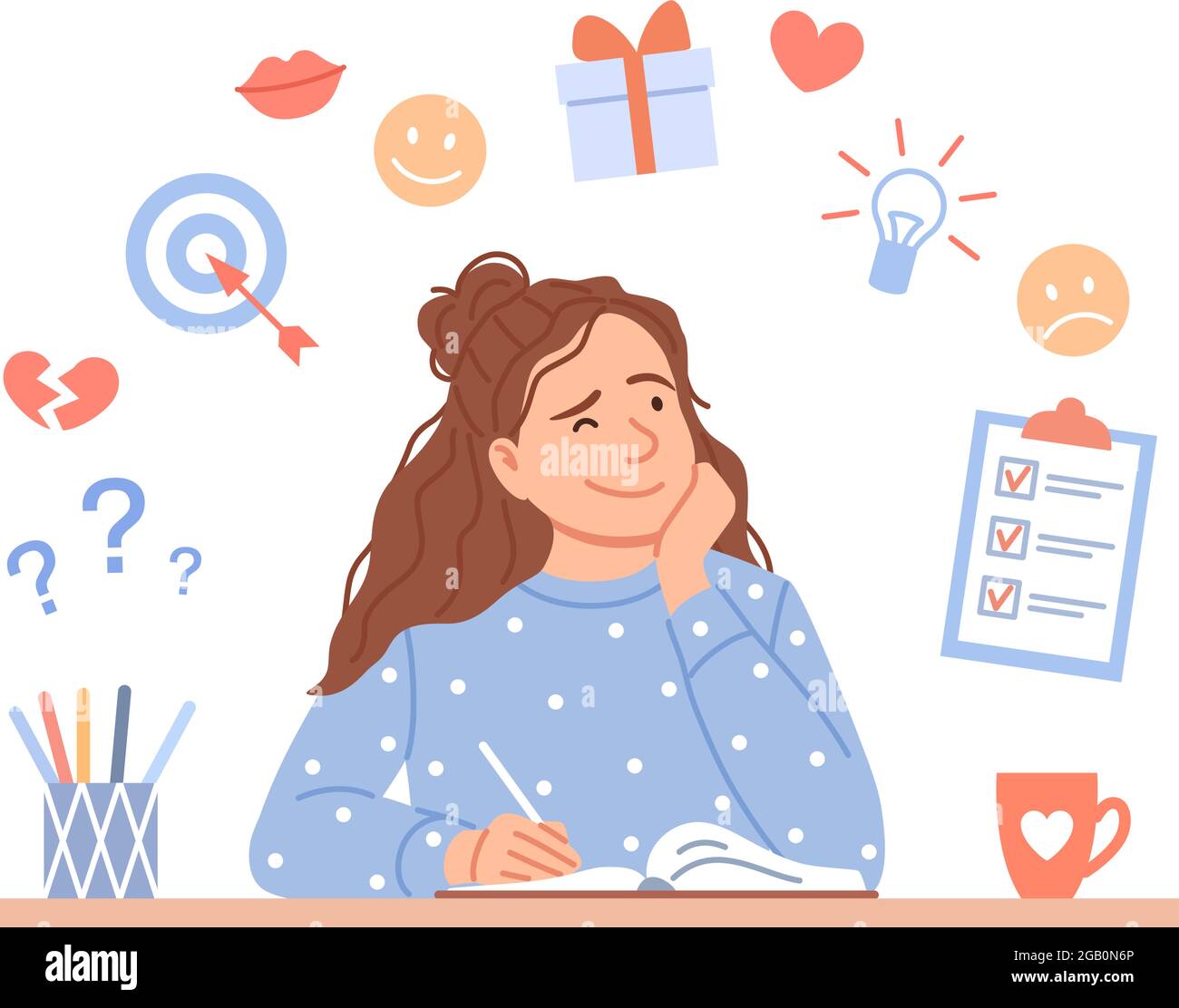 Cute thoughtful female teenager making notes Stock Vector Image & Art ...