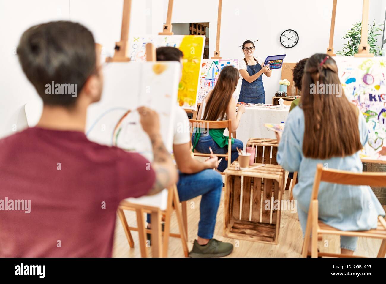 Group of paint students having draw lesson at art studio Stock Photo ...