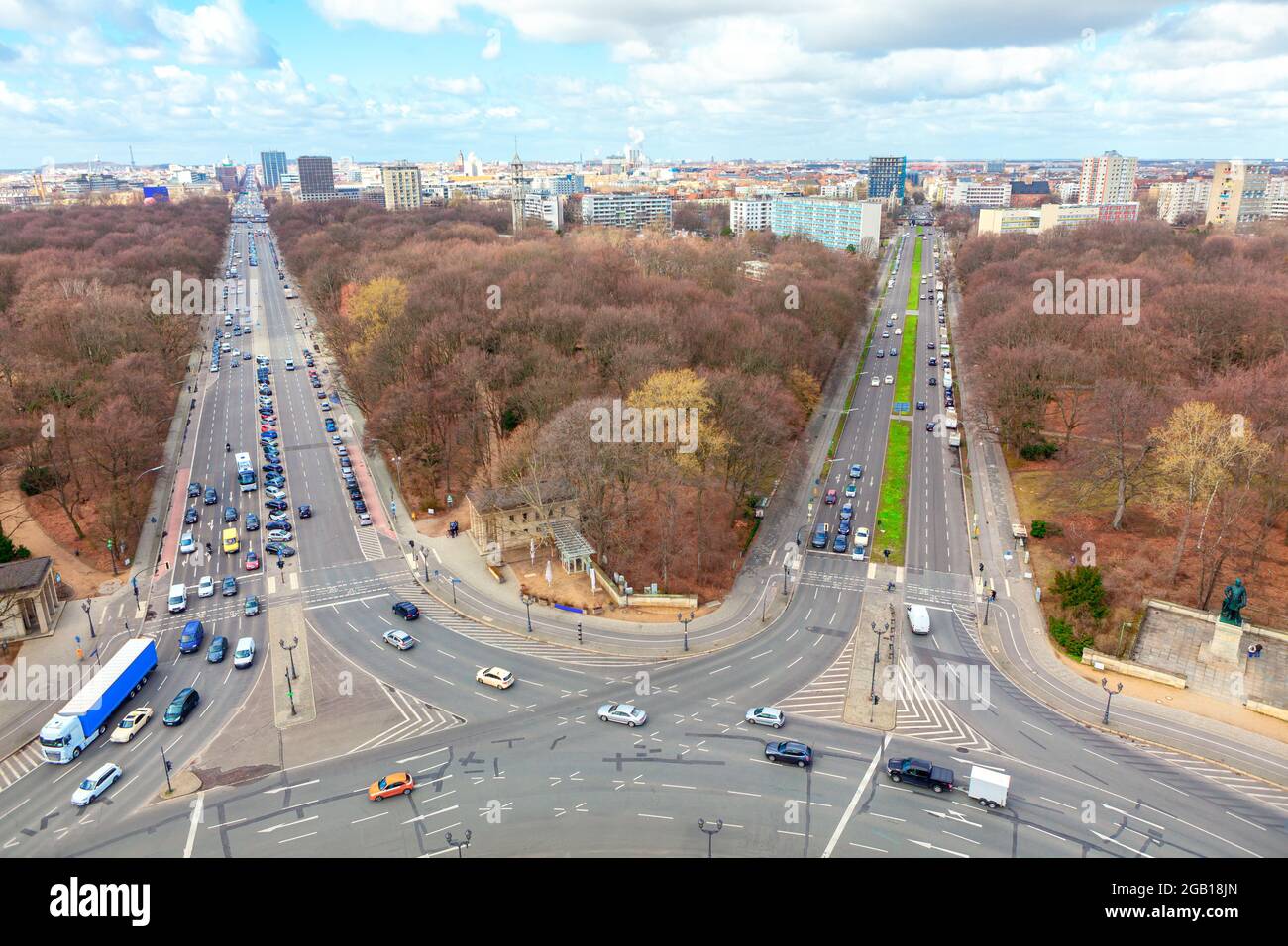 Traffic on the street in Berlin . Crossroads and Berlin city aerial ...