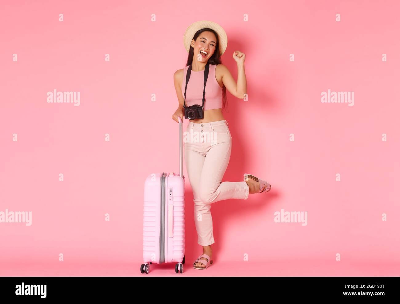 Tourism, summer vacation, holidays abroad concept. Full length of ...
