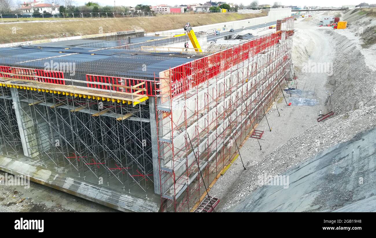 Highway construction site view. Civil engineering. Road on costruction ...