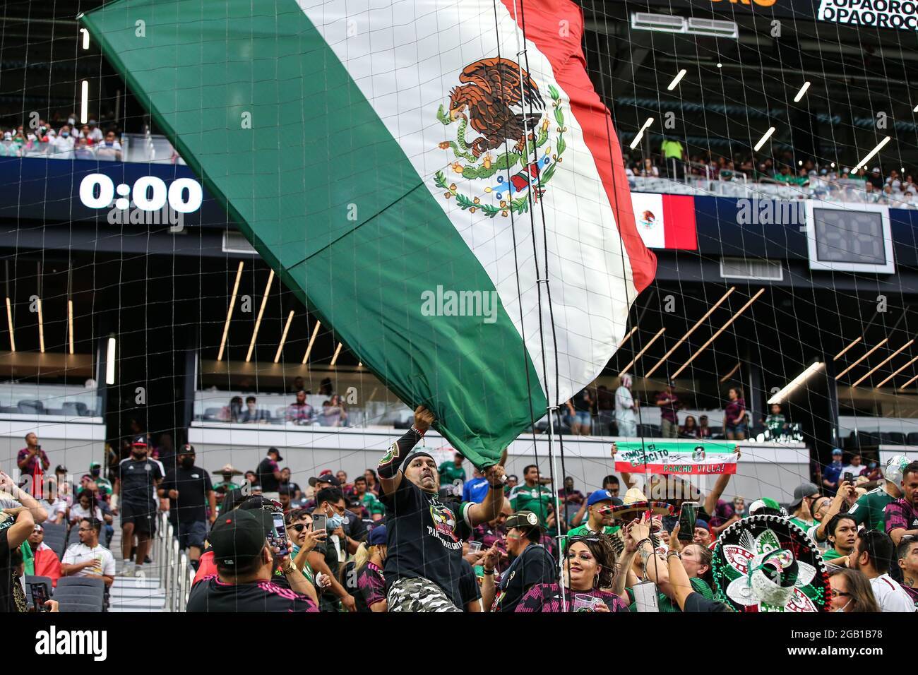 August 1, 2021: A Mexico fan waves the Mexico flag in the stands prior ...
