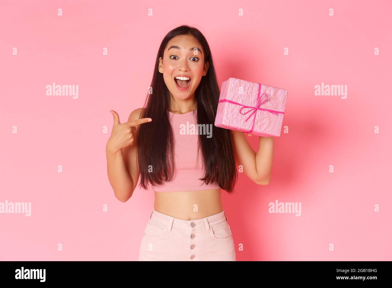 Holidays, celebration and lifestyle concept. Surprised and excited ...