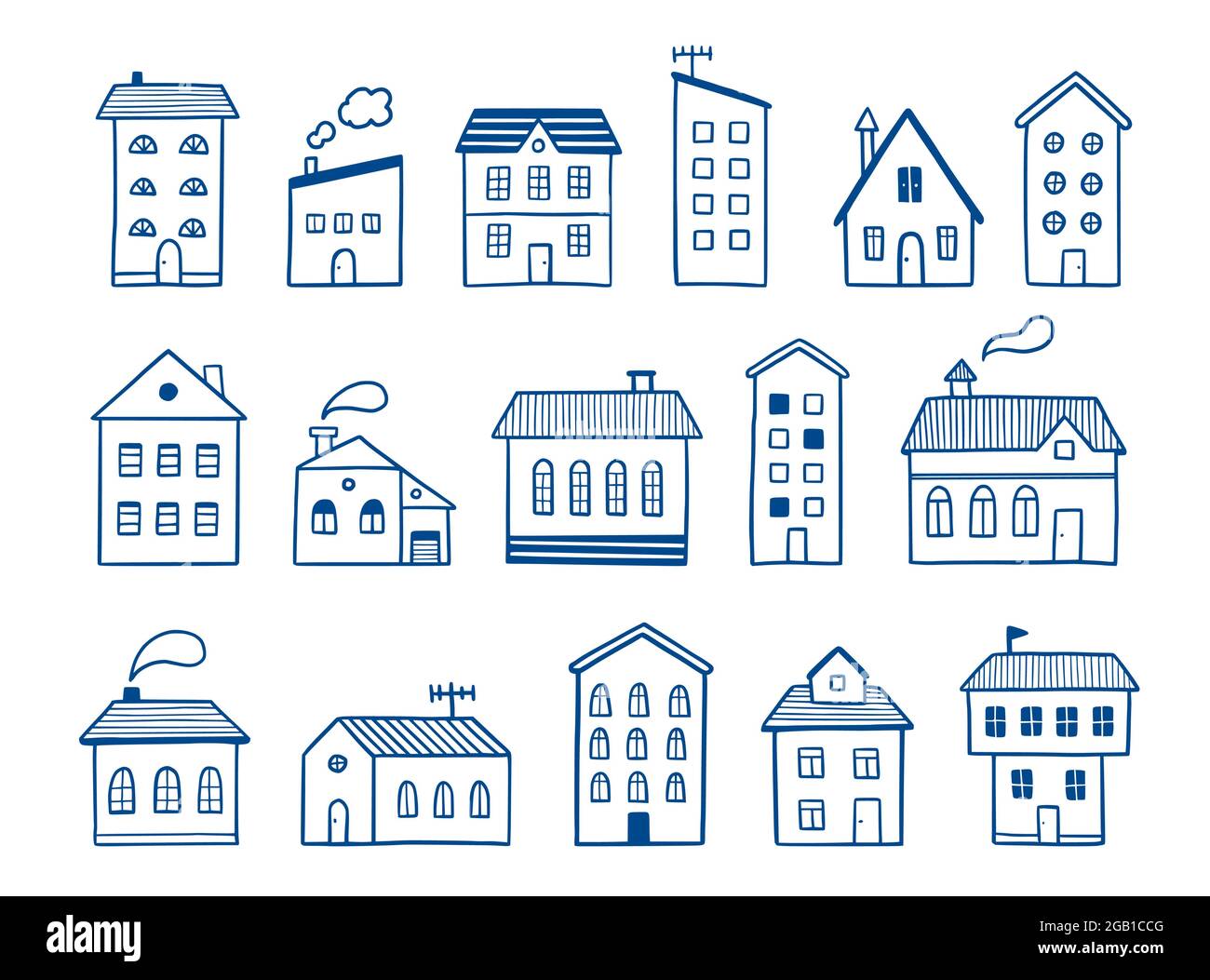 House doodle set. Hand drawn sketch style. House building with roof ...