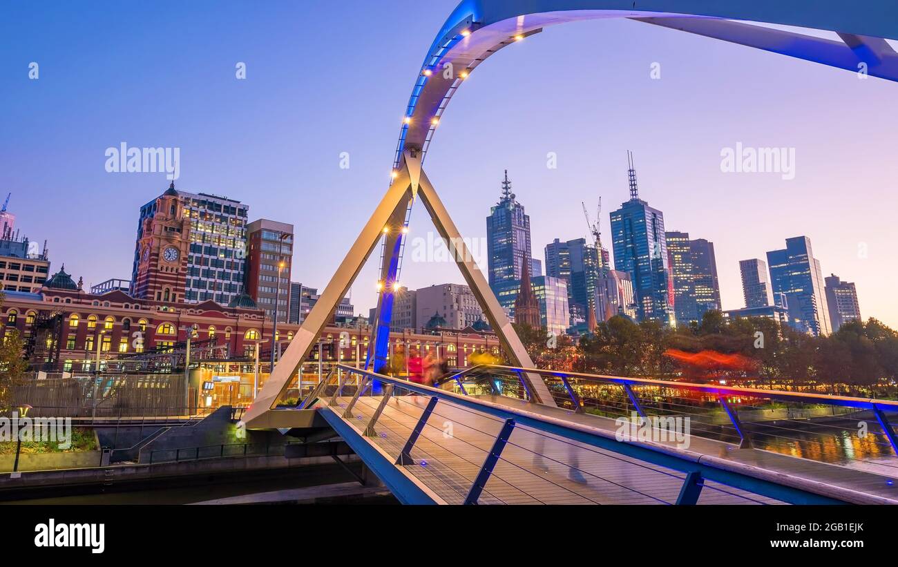 Panorama view of Melbourne city skyline at twilight in Australia Stock ...