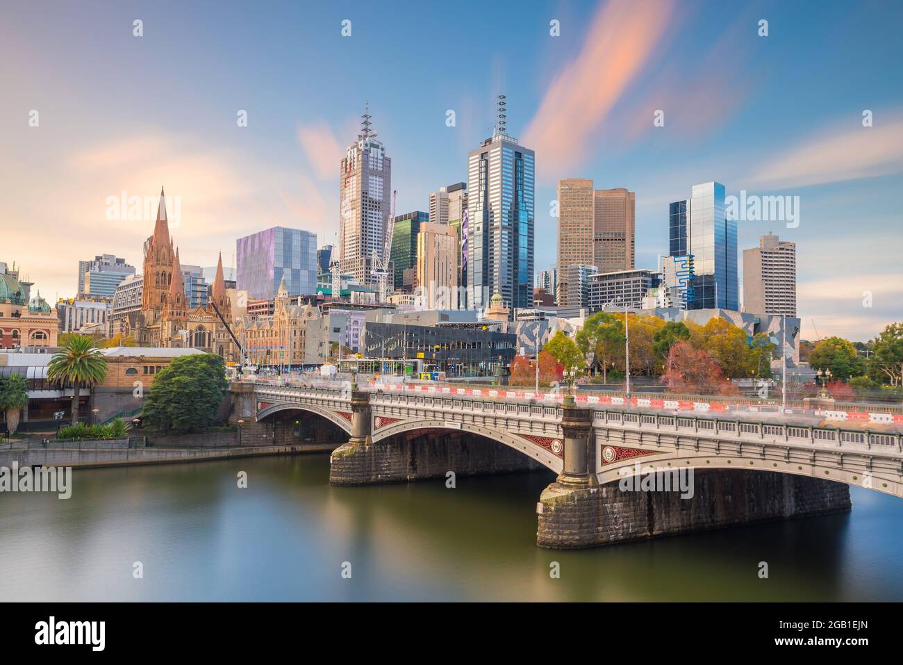 Panorama view of Melbourne city skyline at twilight in Australia Stock ...