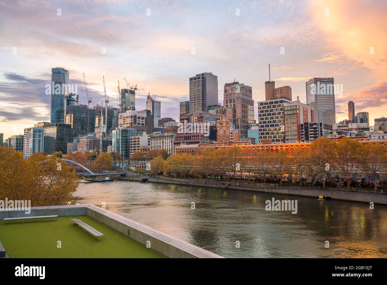 Panorama view of Melbourne city skyline at twilight in Australia Stock ...