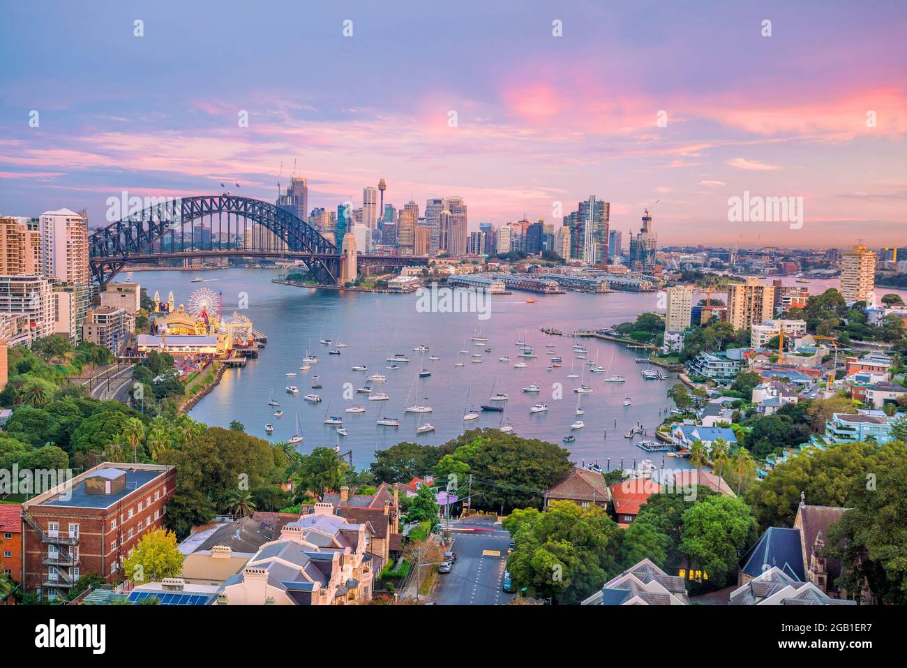 Downtown Sydney skyline in Australia from top view at twilight Stock ...