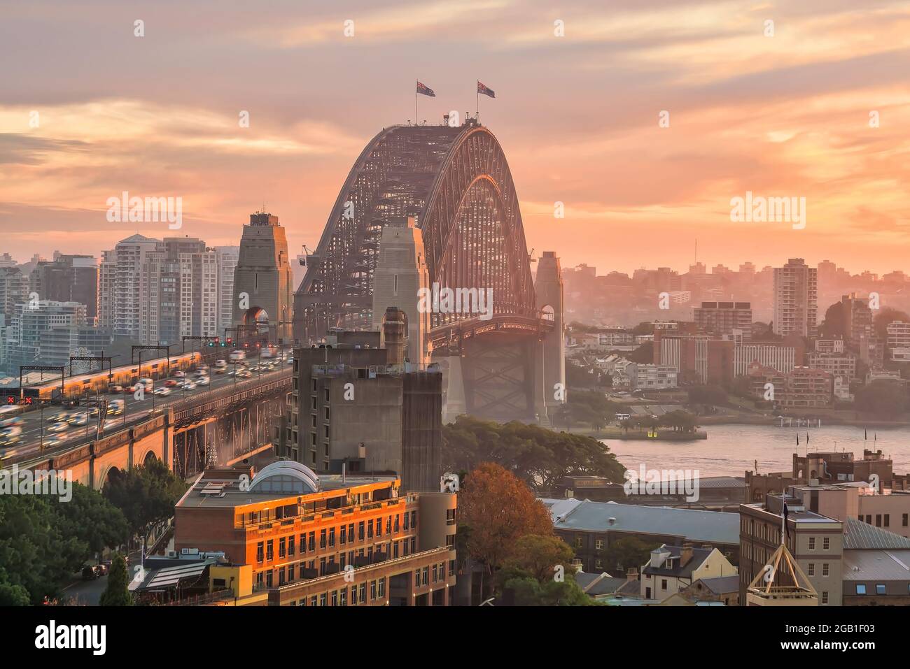 Downtown Sydney skyline in Australia from top view at twilight Stock ...