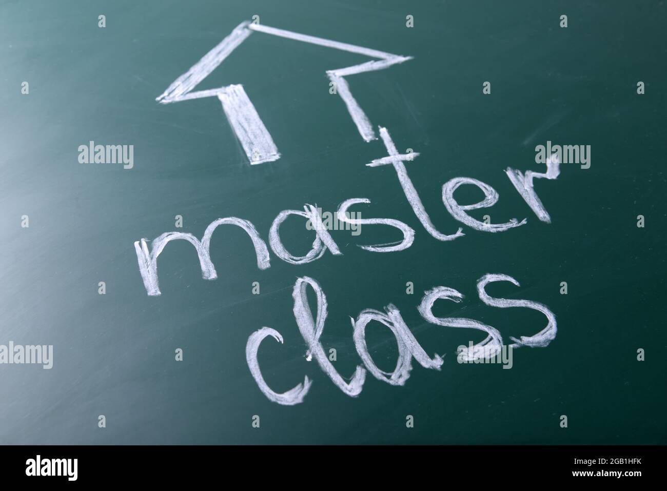 Master class inscription written with white chalk on blackboard Stock ...