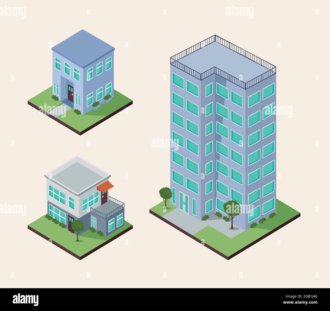 isometric buildings with greenery Stock Vector Image & Art - Alamy