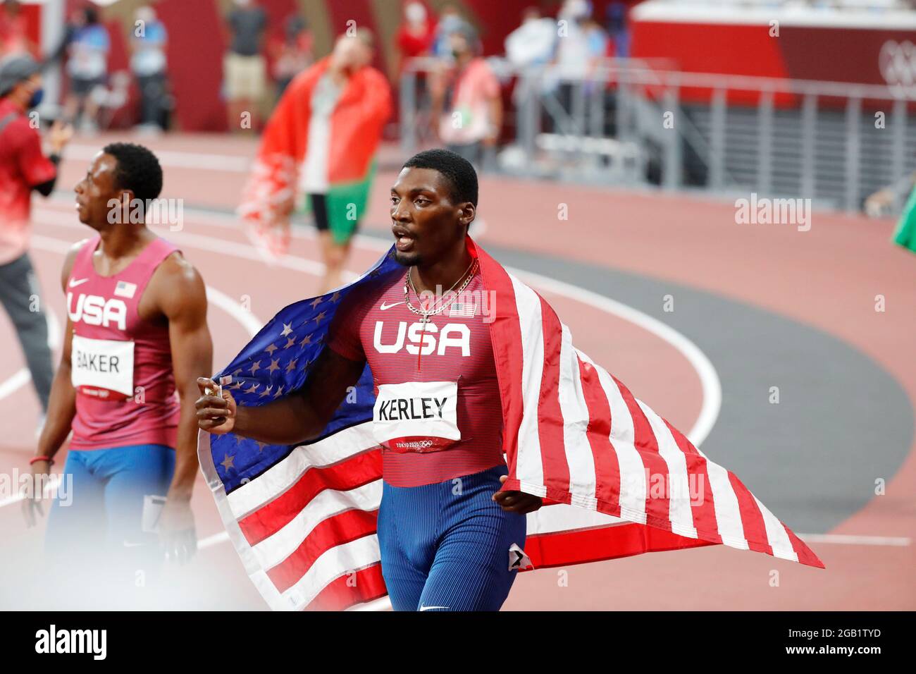 Tokyo, Kanto, Japan. 1st Aug, 2021. Silver medalist Fred Kerley (USA) after the men's 100m final ...