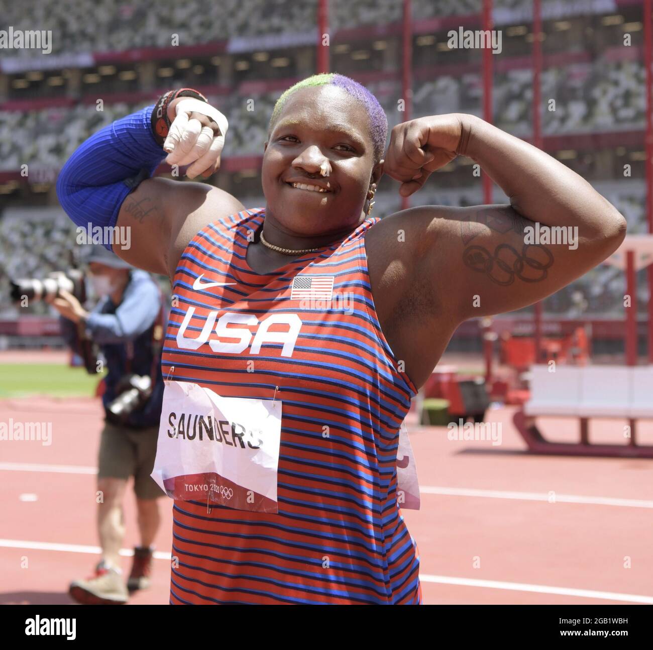 Raven Saunders of the United States poses after winning silver in the ...