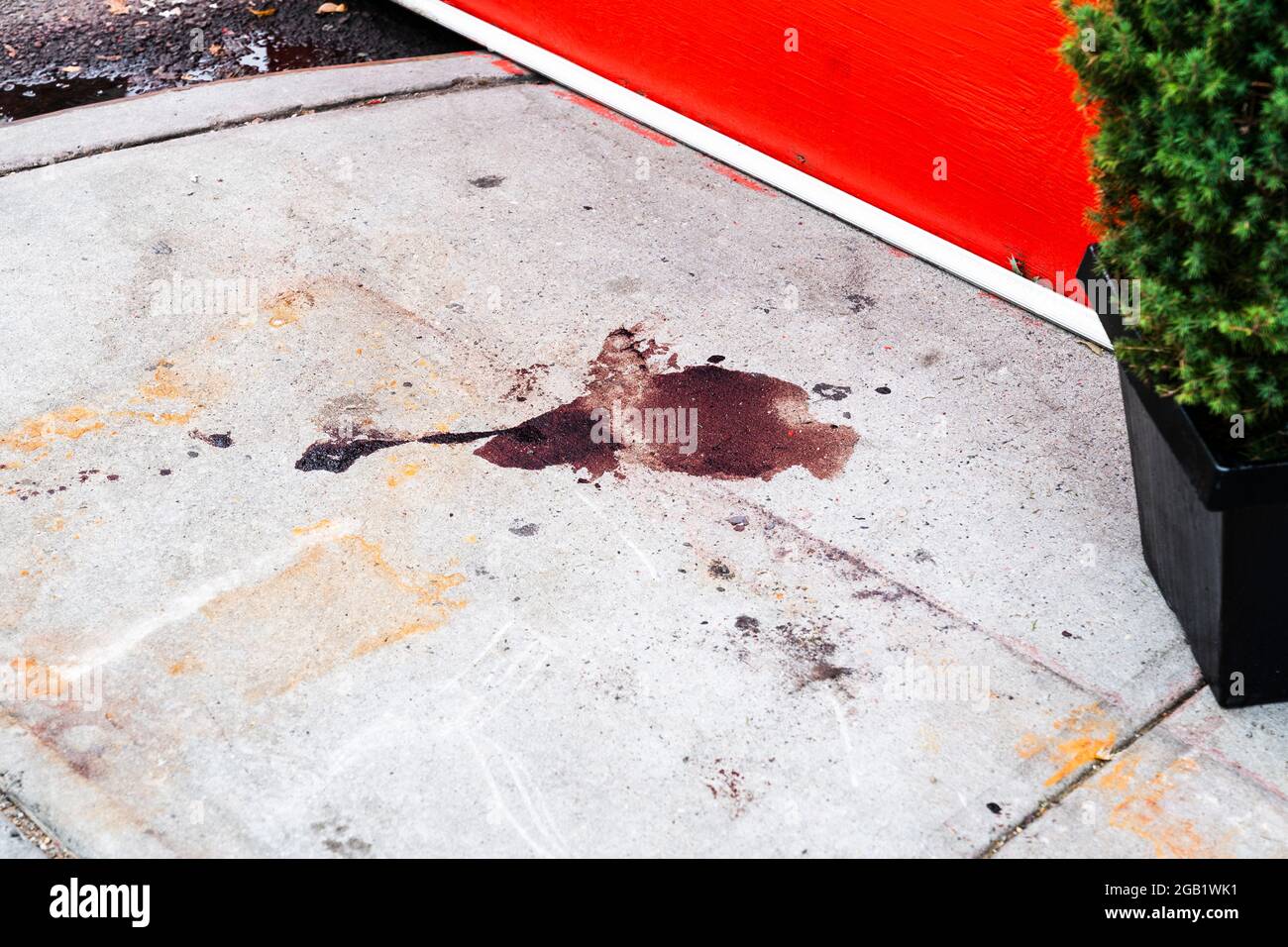 New York, NY - August 1, 2021: Clotted blood seen on surface at crime ...